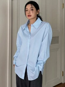 Dazy-Less Button Through Drop Shoulder Shirt | SHEIN UK