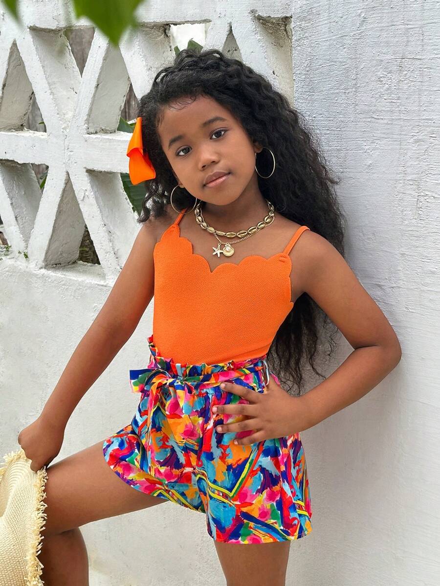 SHEIN Tween Girls Vacation & Casual Spring/Summer Knitted Spliced Woven ...