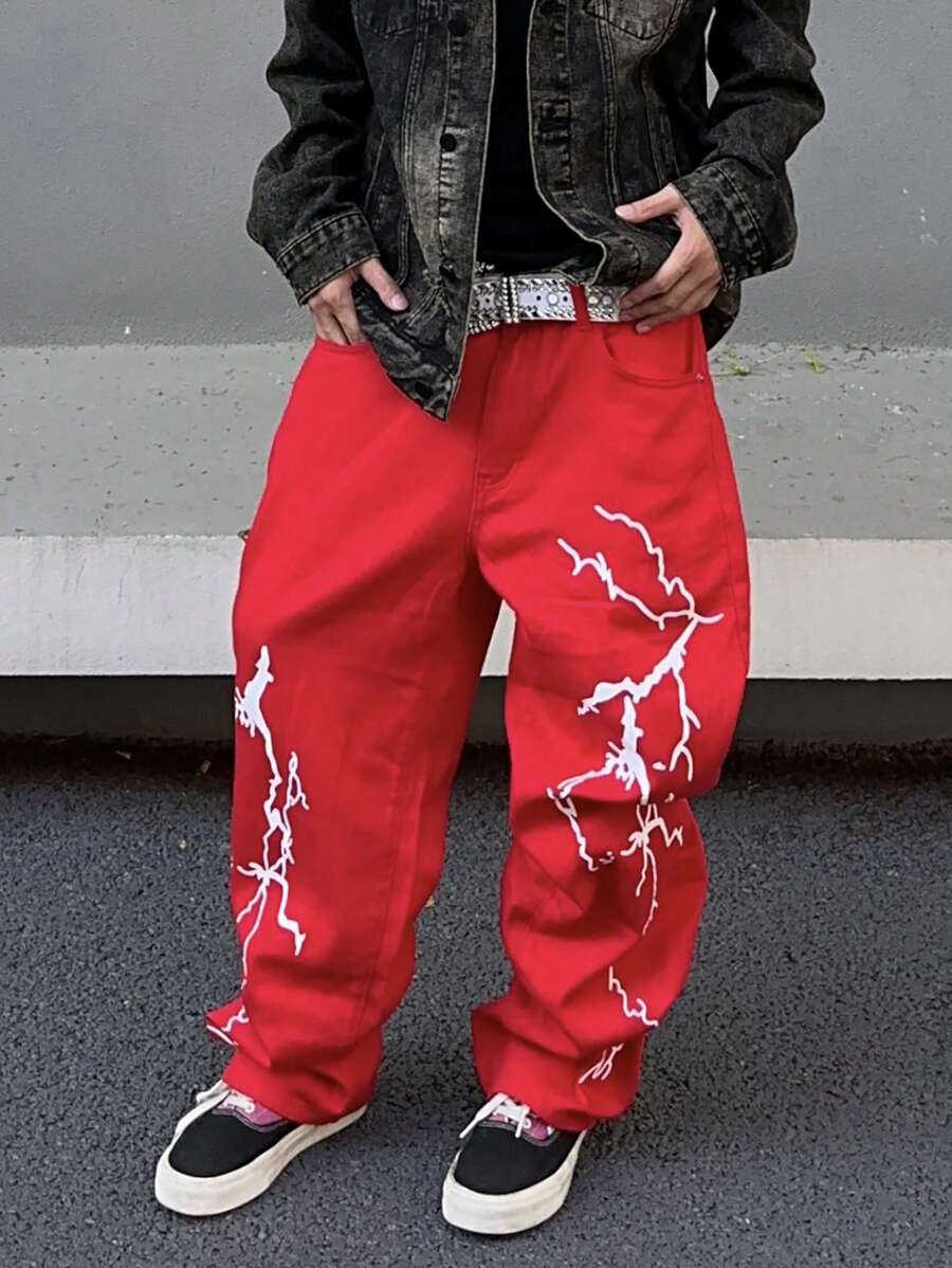 Manfinity Calça masculina com pernas largas e estampa de raios ...