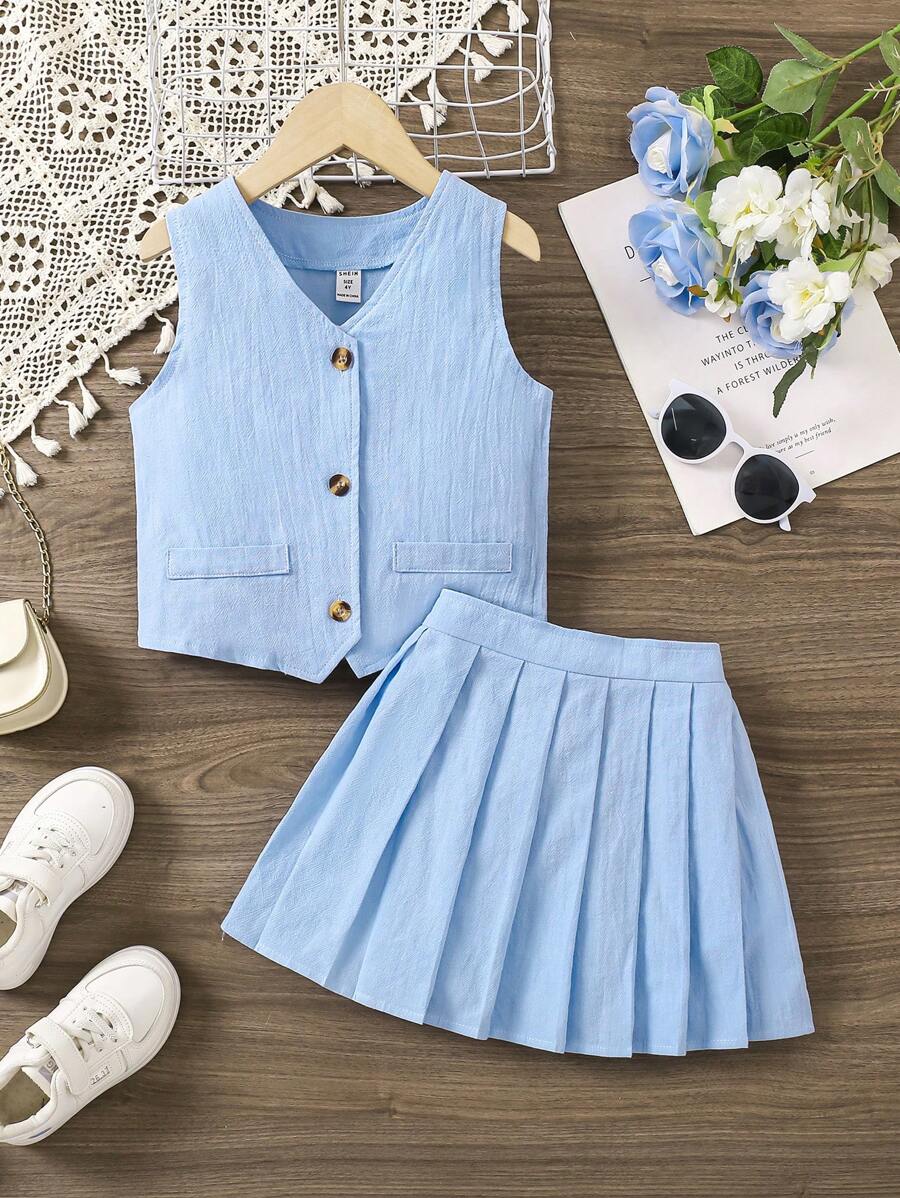 SHEIN Traje de dos piezas para niñas con chaqueta, elegancia femenina ...