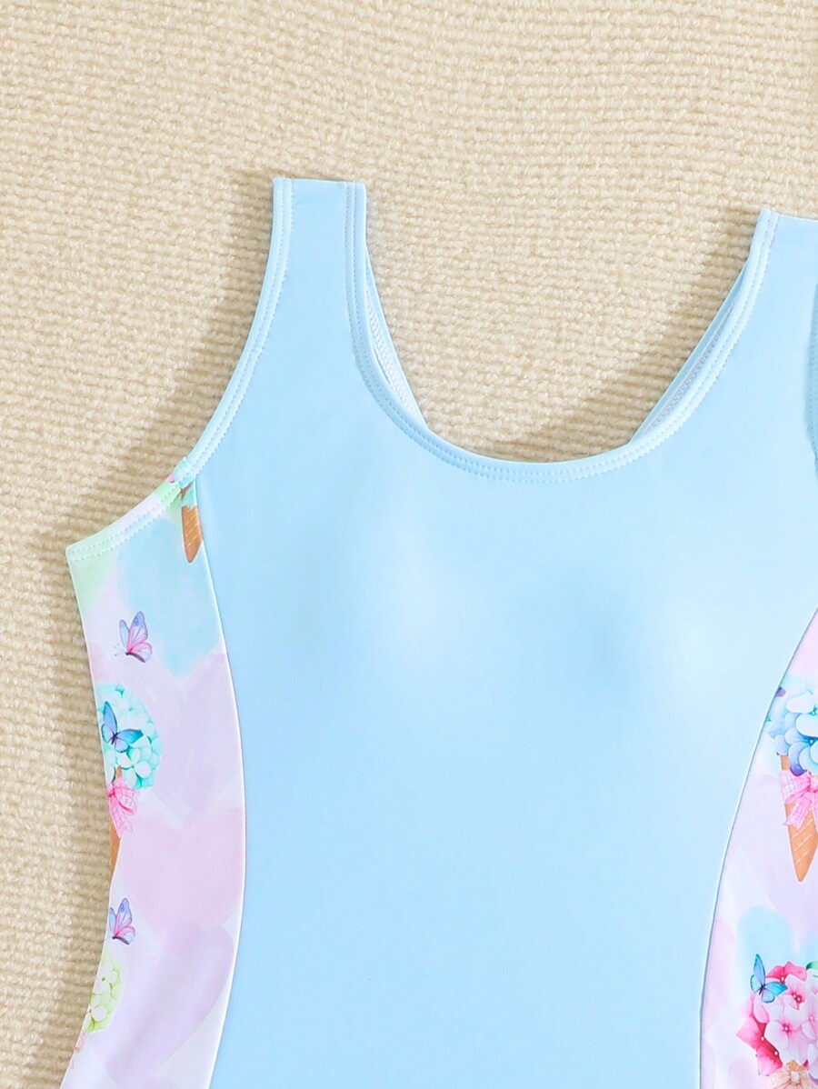 Tween Girls One-Piece Swimsuit, Macaron Colored Ice Cream Printed Two ...