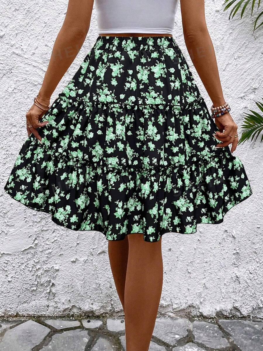 SHEIN LUNE Falda corta con estampado floral completo estilo vacacion ...
