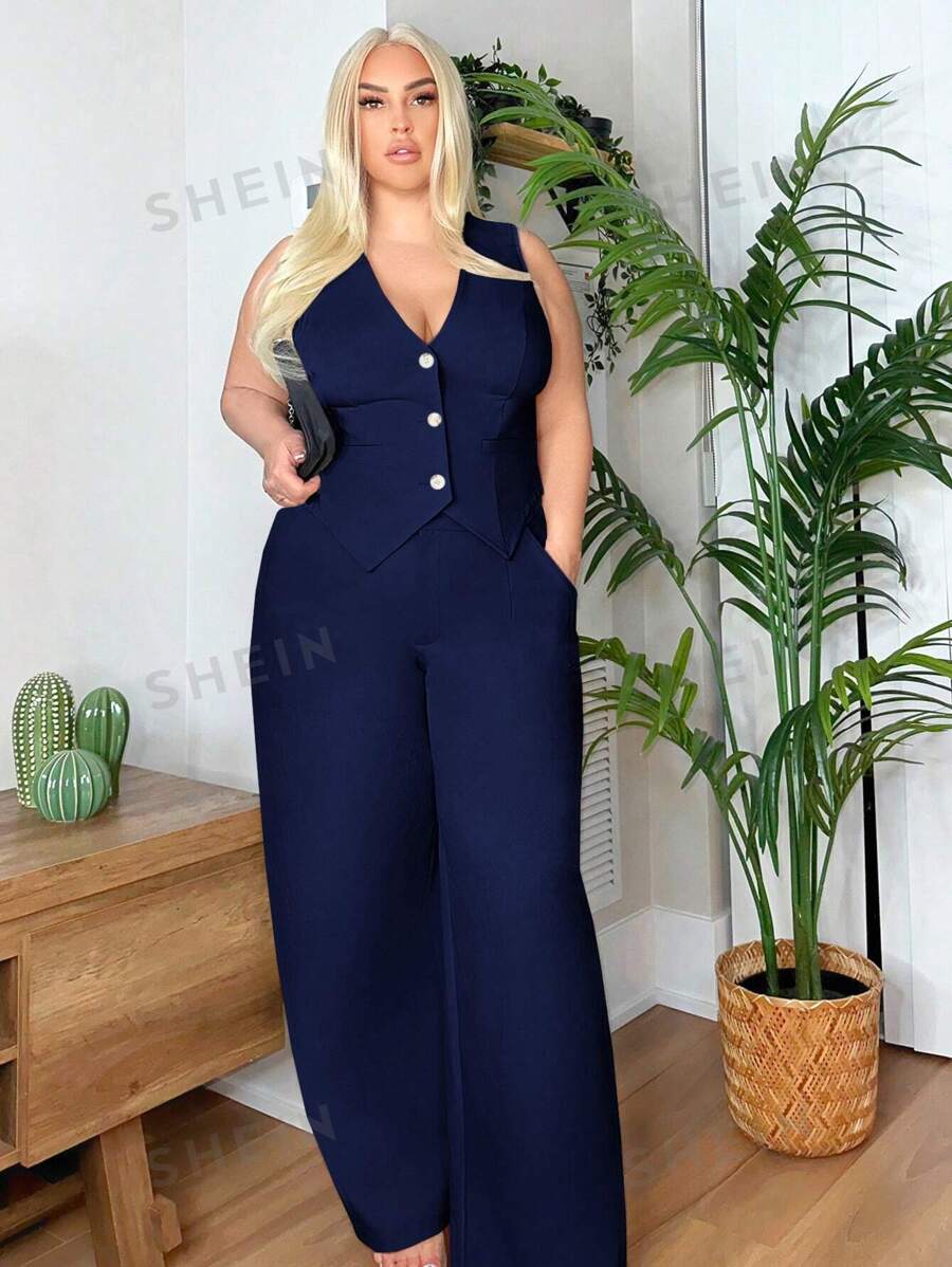 SHEIN SXY Plus Size Slim Fit Classic Solid Color Suit Vest Date Night ...