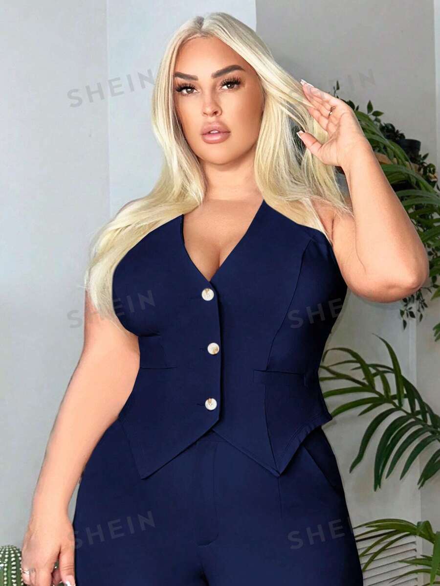 SHEIN SXY Plus Size Slim Fit Classic Solid Color Suit Vest Date Night ...