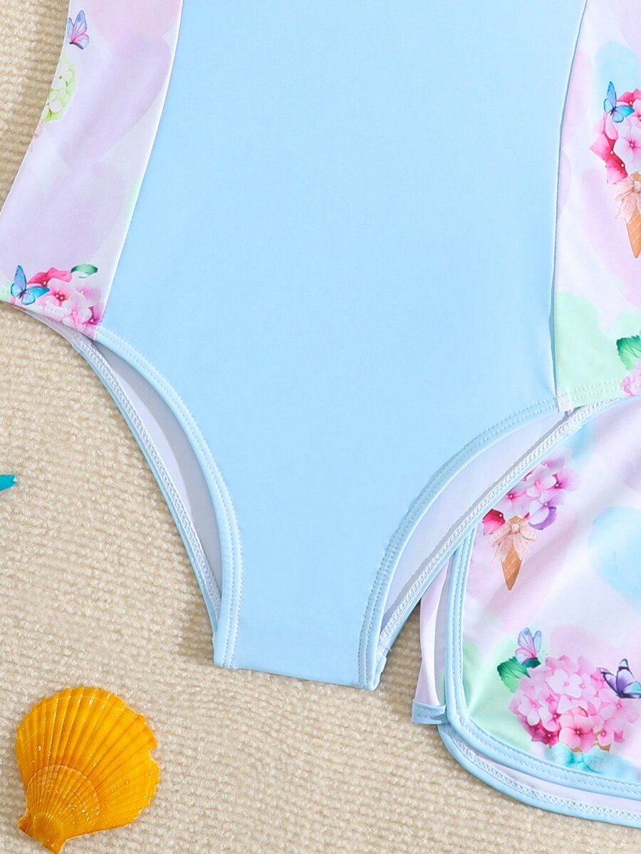 Tween Girls One-Piece Swimsuit, Macaron Colored Ice Cream Printed Two ...