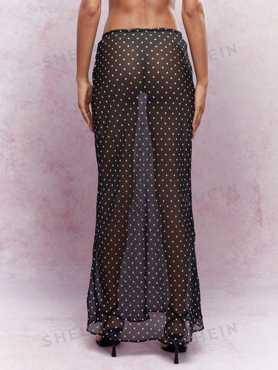 MISSGUIDED Polka Dot Print Sheer Mesh Skirt Without Panty | SHEIN USA