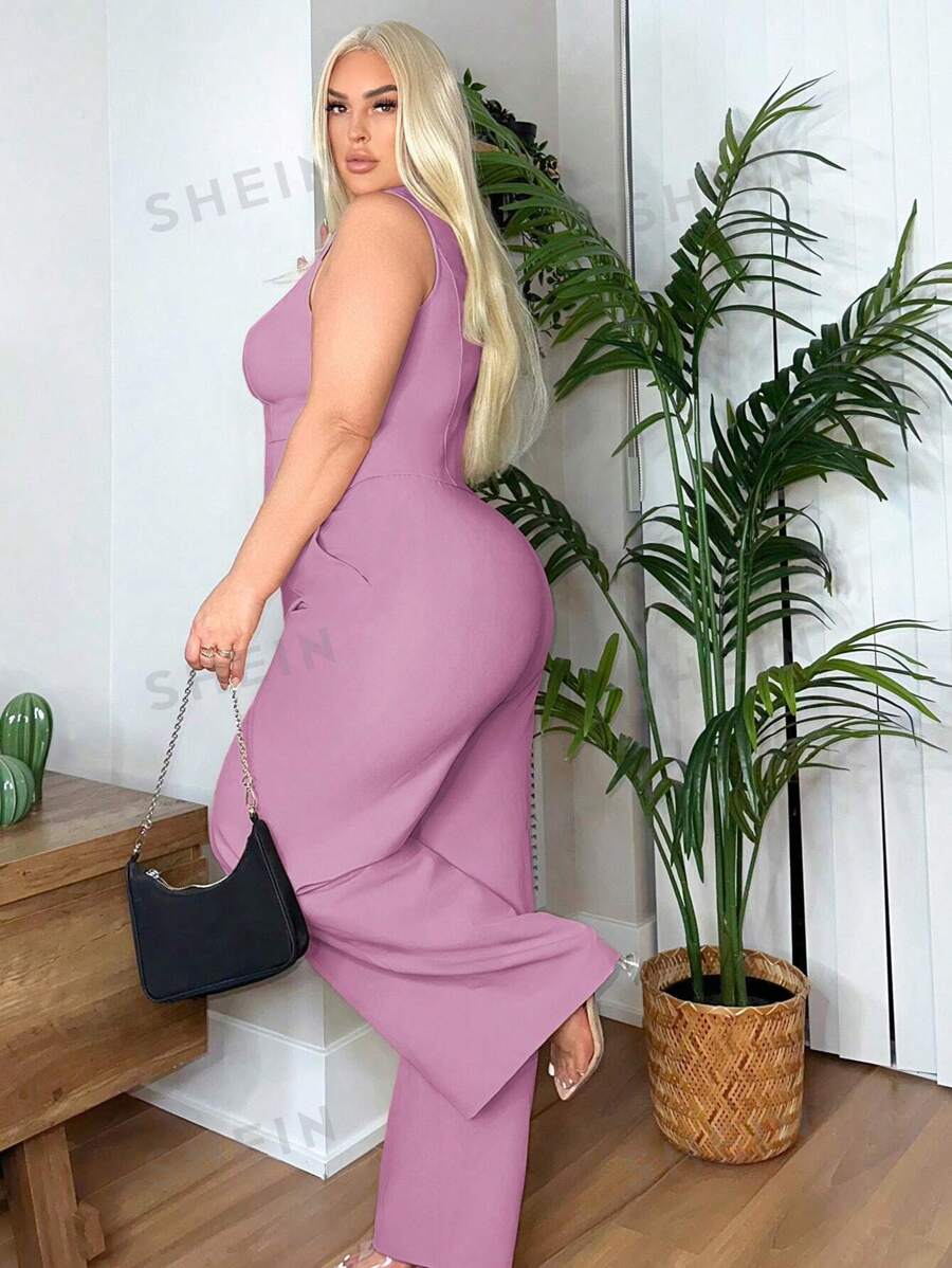 SHEIN SXY Plus Size Slim Fit Classic Solid Color Vest Blazer Date Night ...