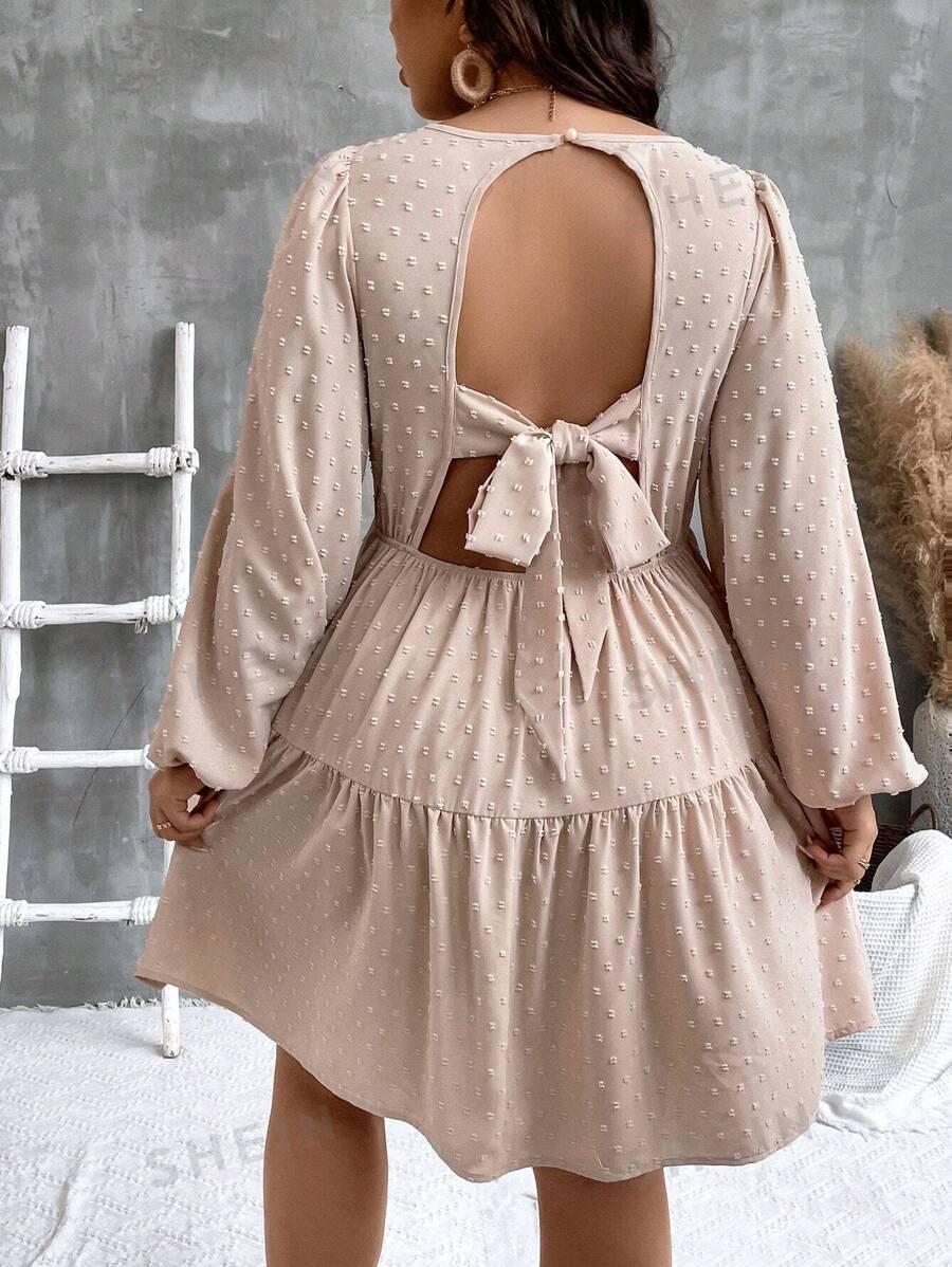 SHEIN VCAY Plus Size Holiday Autumn Dress With Lantern Sleeves, Lace ...