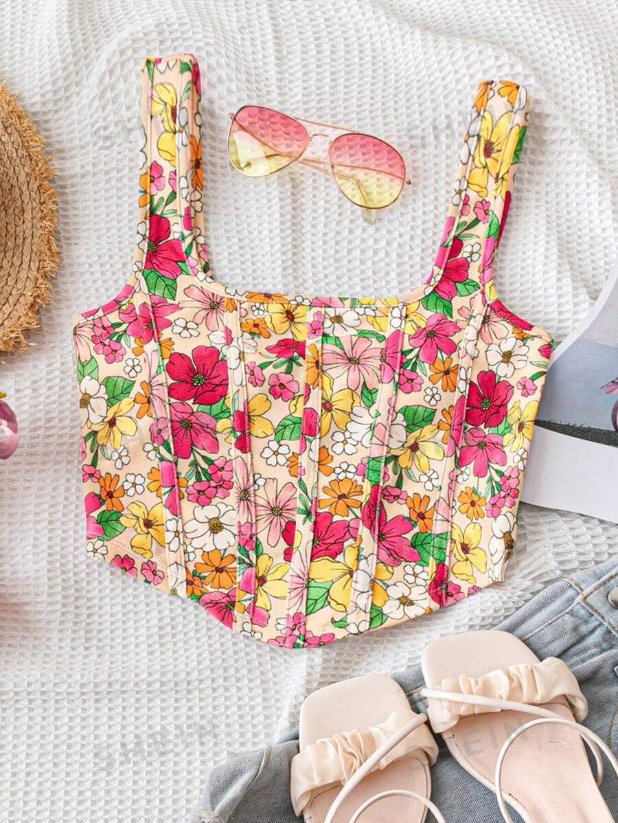 SHEIN WYWH Haut court pour femmes avec imprimé floral multicolore de ...