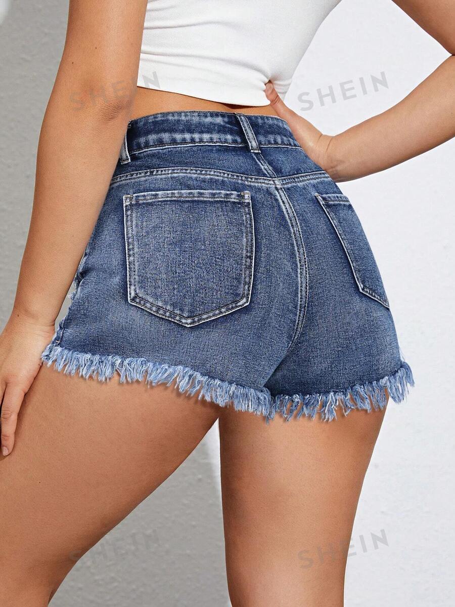 SHEIN Tall Ripped Raw Hem Denim Shorts For Summer | SHEIN UK
