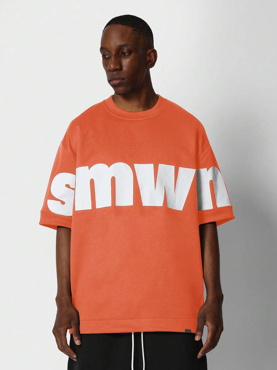 SUMWON Oversized Fit Elbow Sleeve Tee With Front And Back Graphic Print ...