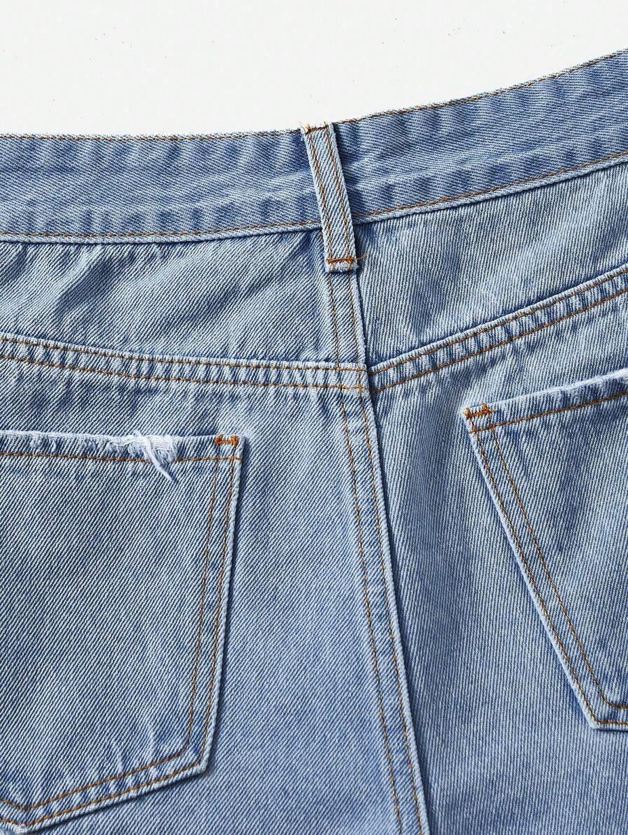 SHEIN EZwear Women Distressed Frayed Edge Denim Shorts For Spring And ...