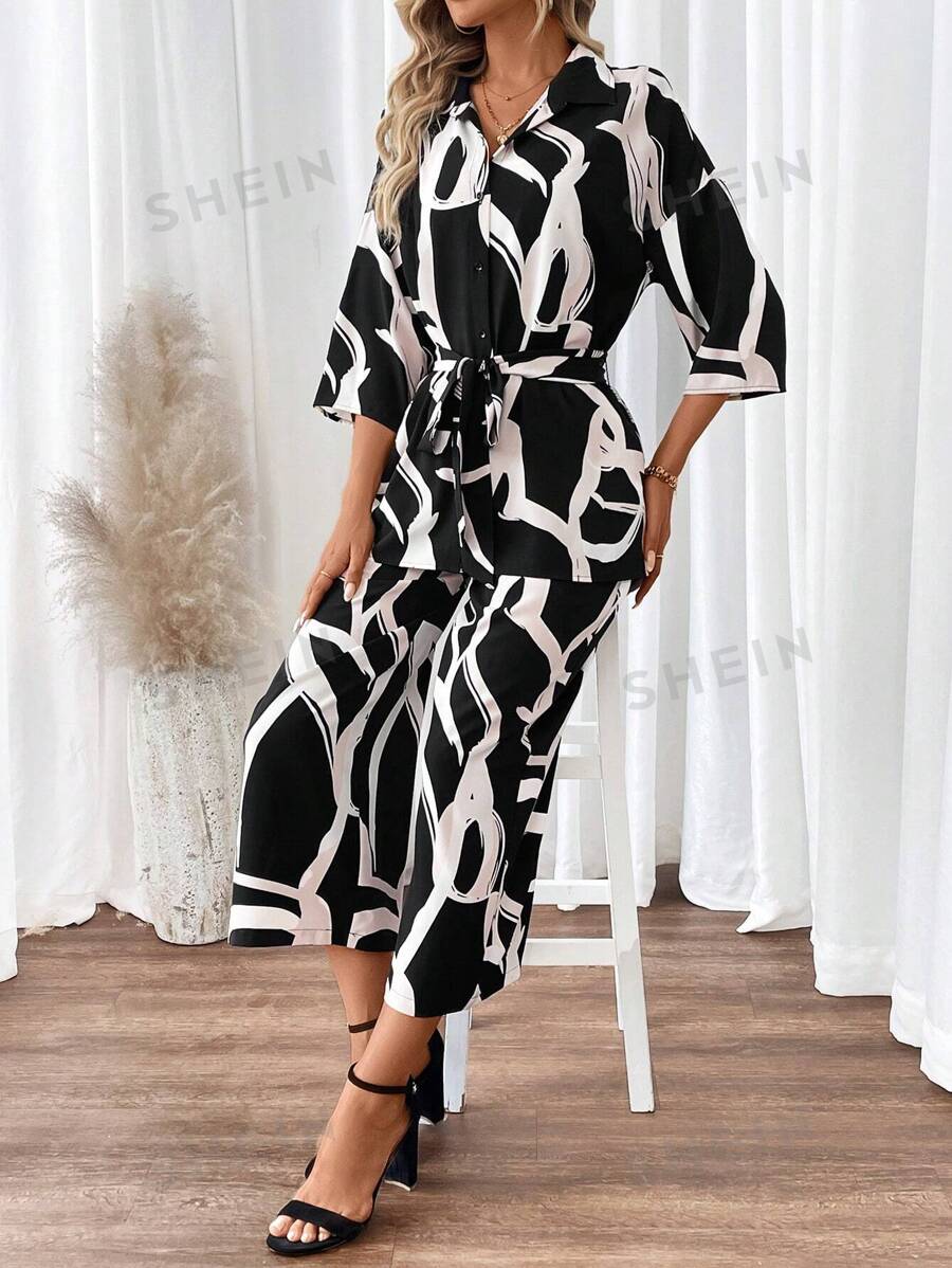 SHEIN Clasi Conjunto de calça e top feminino de cintura dupla e com ...