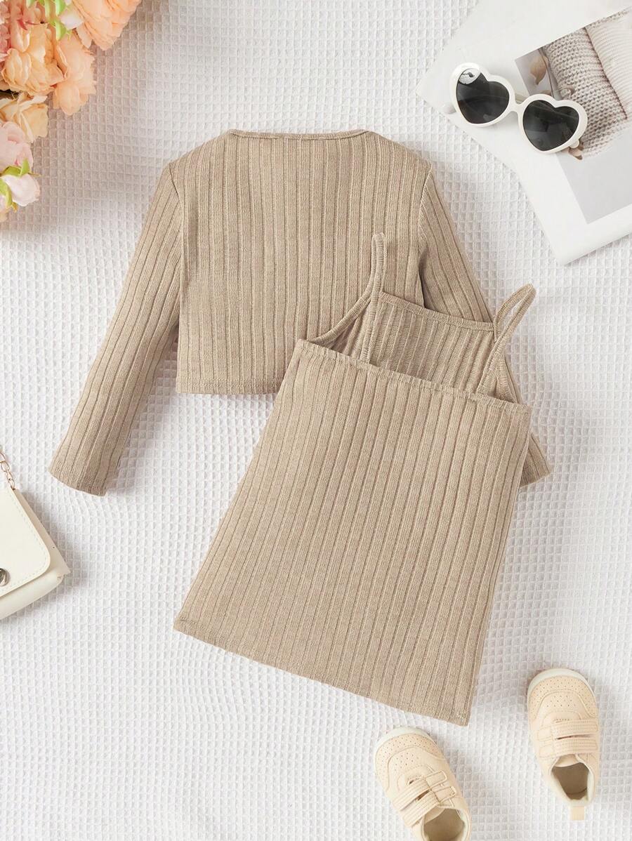 SHEIN Conjunto de ropa para bebé niña, vestido tejido de tirantes finos ...