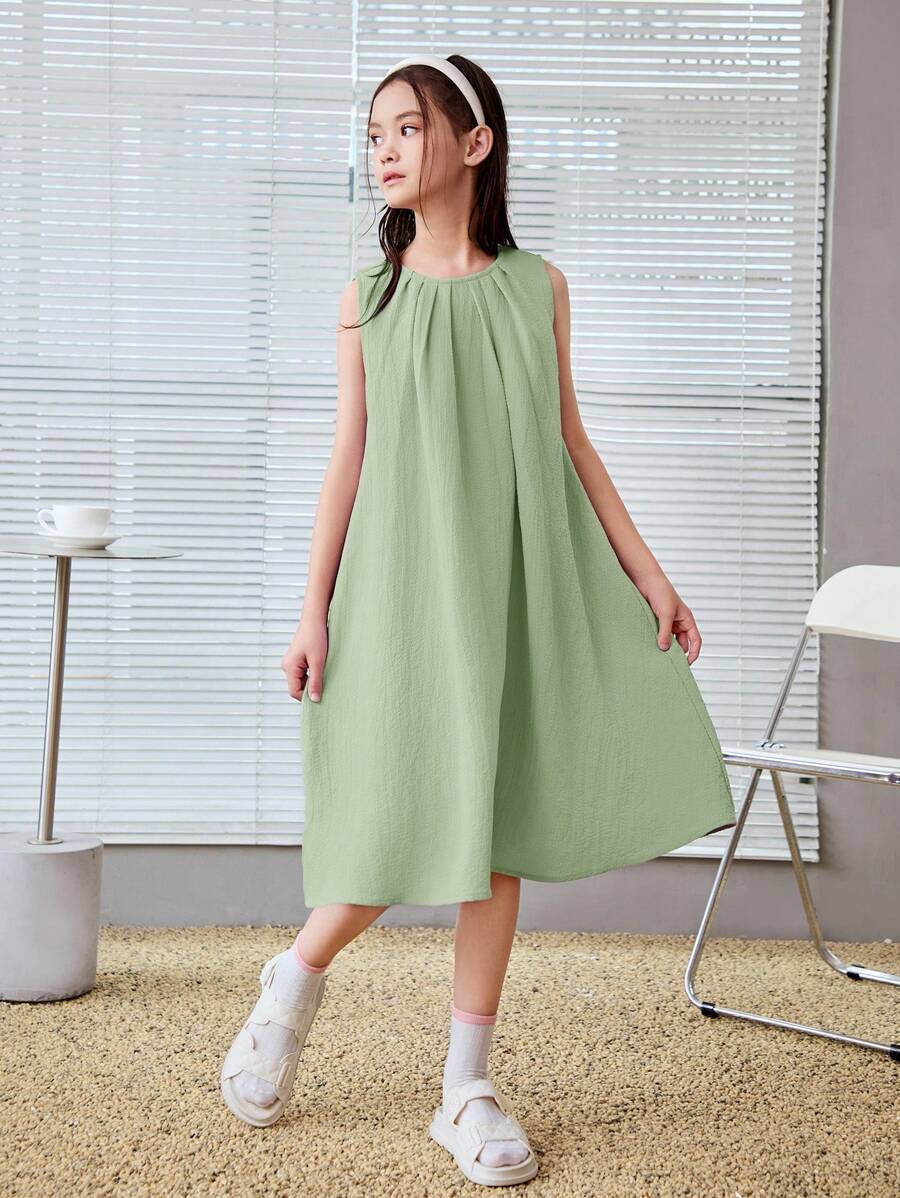 Tween Girls' Loose Fit Cute Splice Tank Dress With Round Neckline And ...
