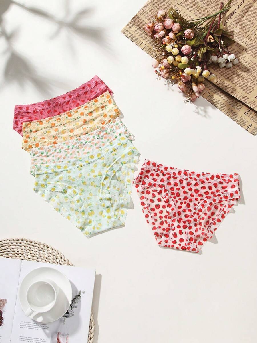 Tween Girls Simple Fruit Printed 5-Pack Triangle Cotton Underwear ...