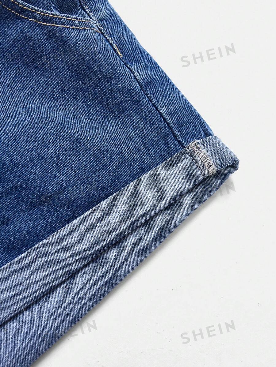 Shein Icon Plus Size Elastic Waist Rolled Hem Denim Shorts For Summer