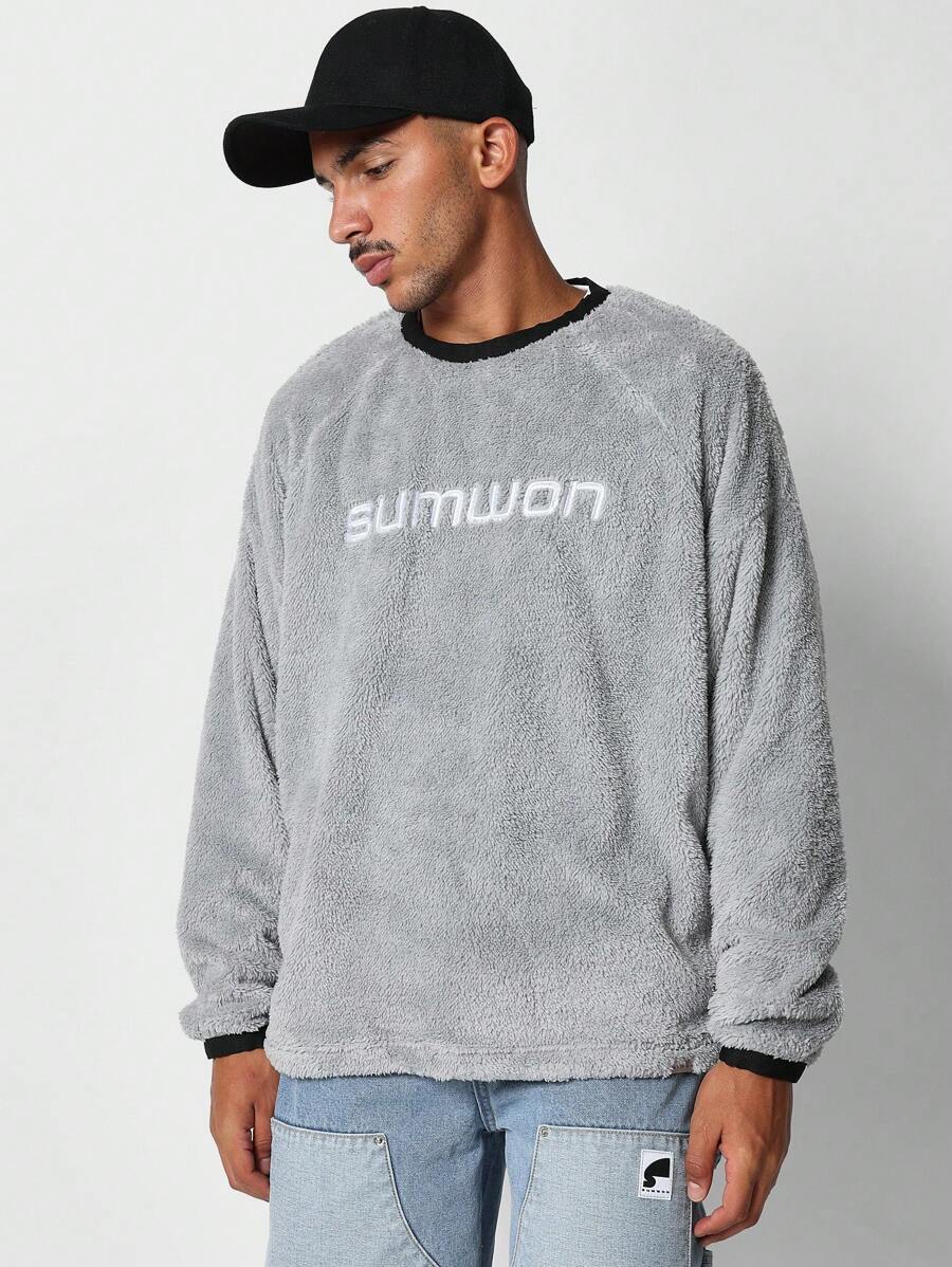 SUMWON Oversized Fit Towelling Sweatshirt With Embroidered Front & Back ...
