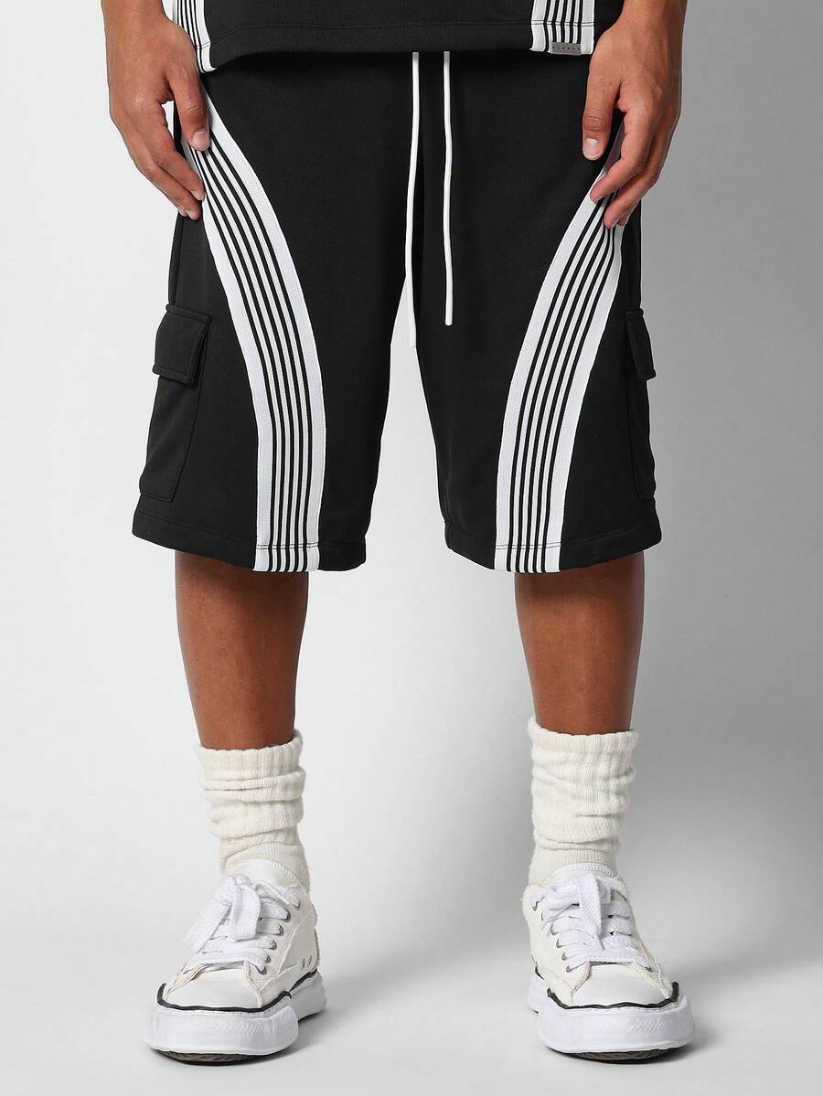 SUMWON Regular Fit Tape Detailed Loopback Tee And Jorts 2 Piece Set | SHEIN