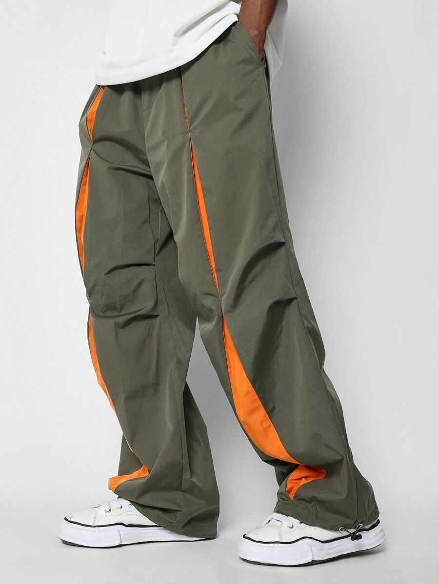 SUMWON Stylish Army Green Wide Leg Pants With Orange Slash Details ...