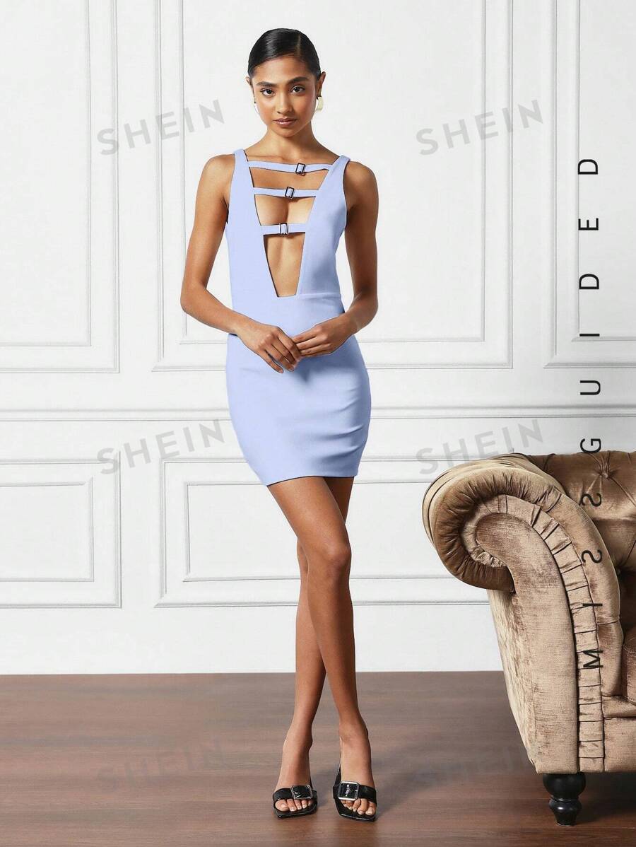 MISSGUIDED Plunge Neck Multistrap Bodycon Mini Dress | SHEIN USA