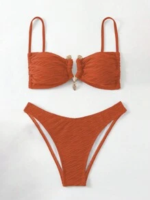 SHEIN Swim Solid Ring Linked Cami Underwire Summer Beach Bikini Set | SHEIN USA