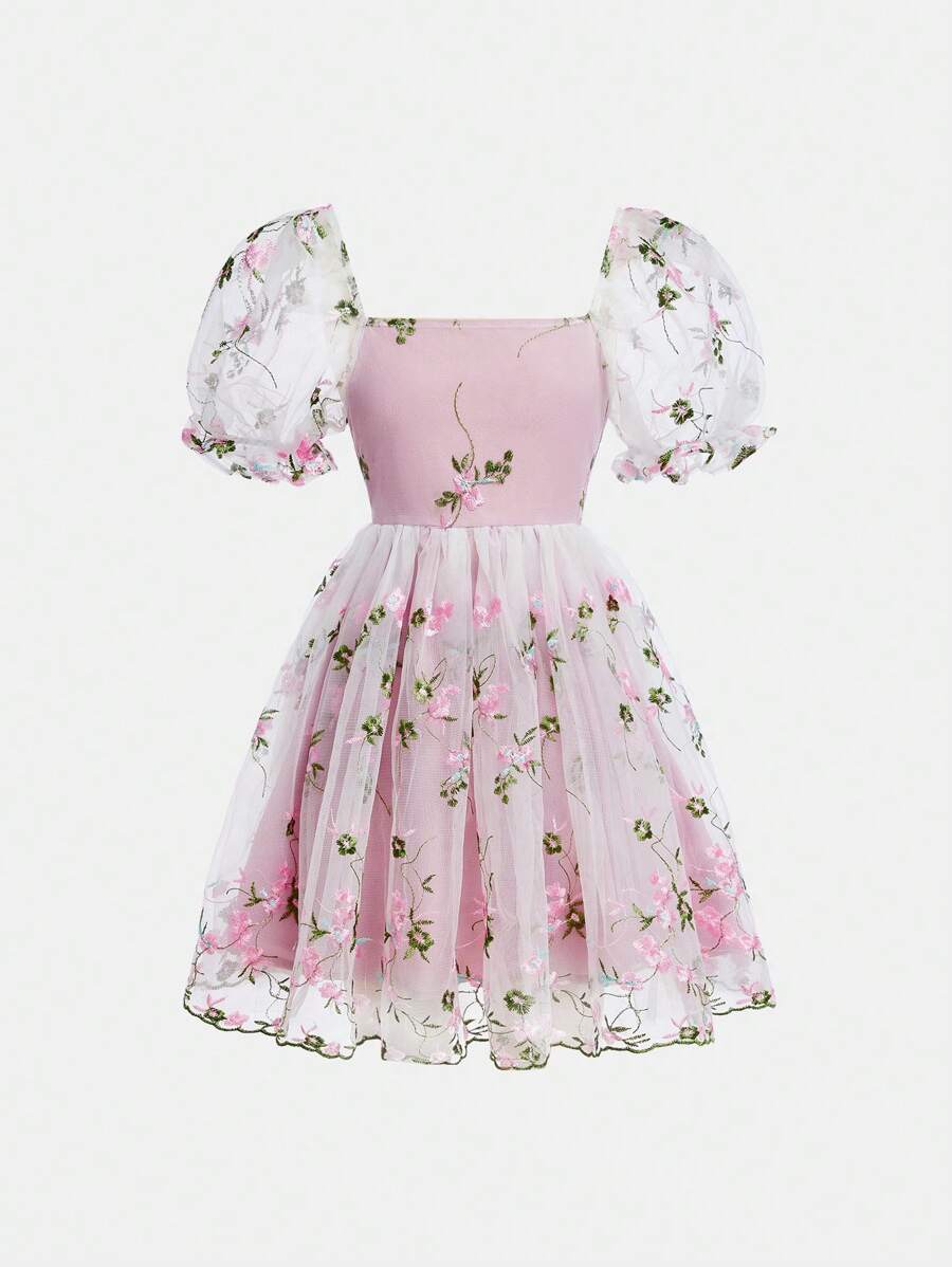 SHEIN Tween Girls' Sweet And Cute Bubble Short-Sleeved Dress With ...