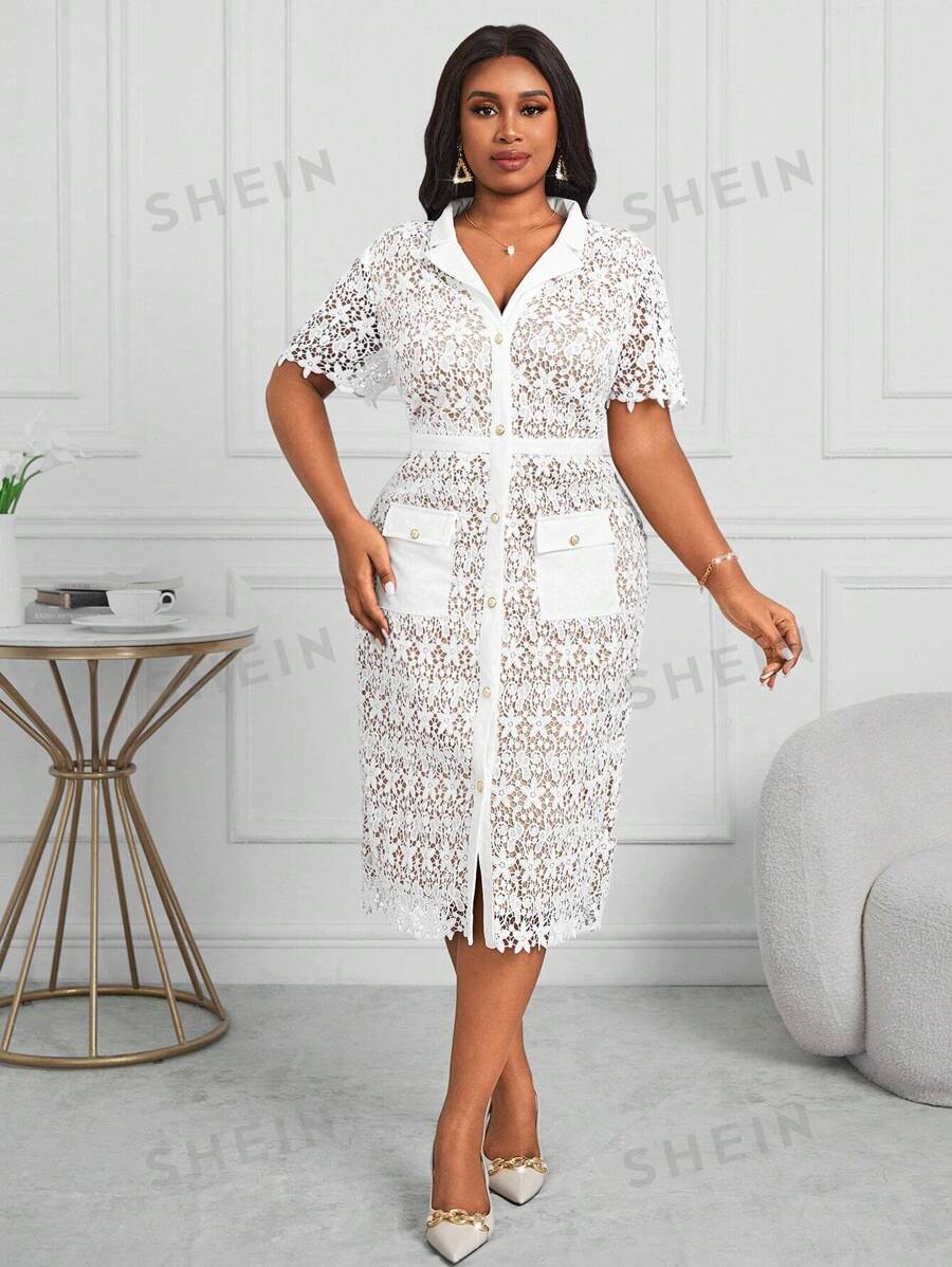 SHEIN Lady Elegant White Milk Silk Dress For Plus Size Women, Suitable ...