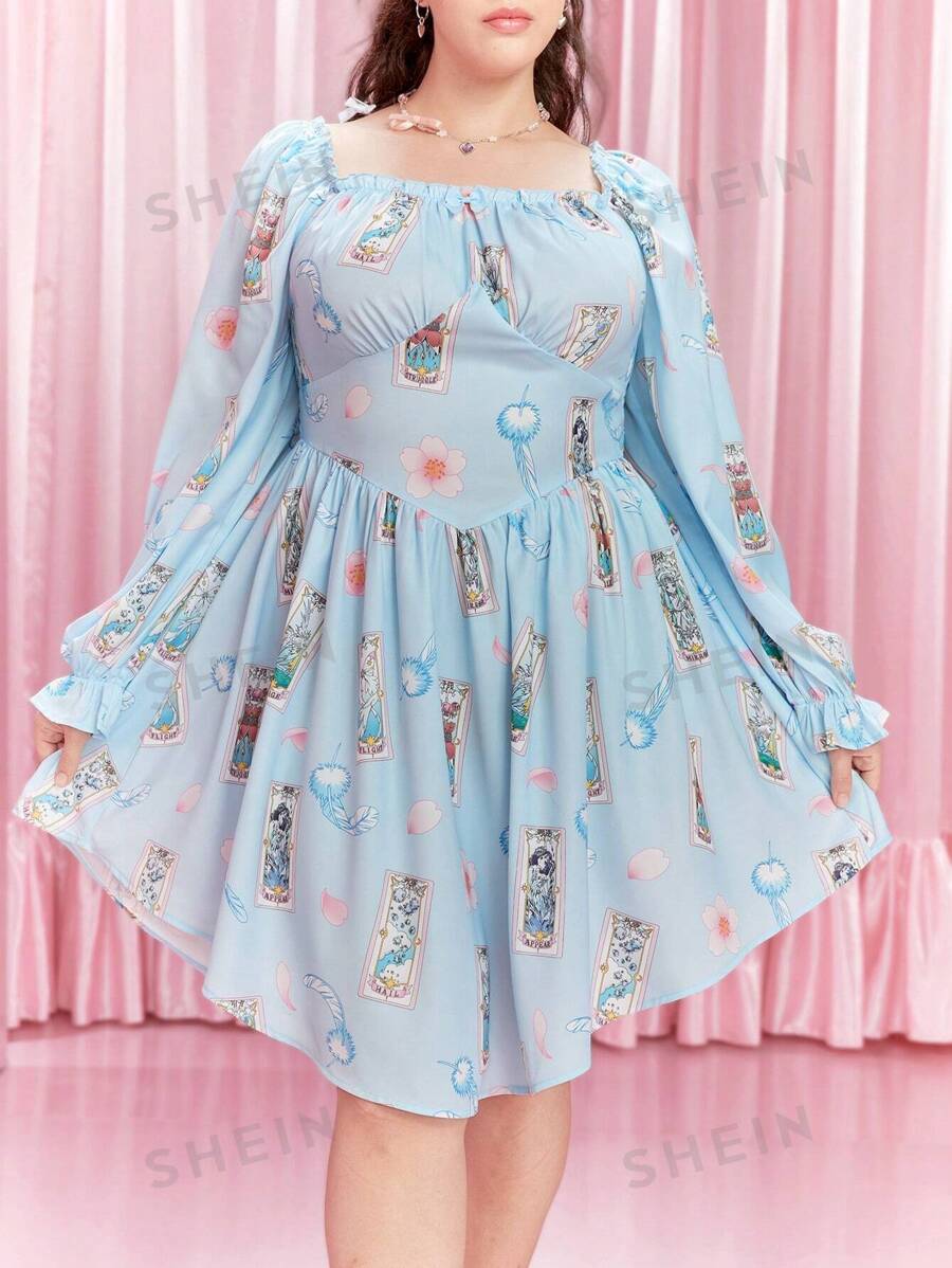 CARDCAPTOR SAKURA | SHEIN Plus Size Blue Dress With Ruffled Hem And ...