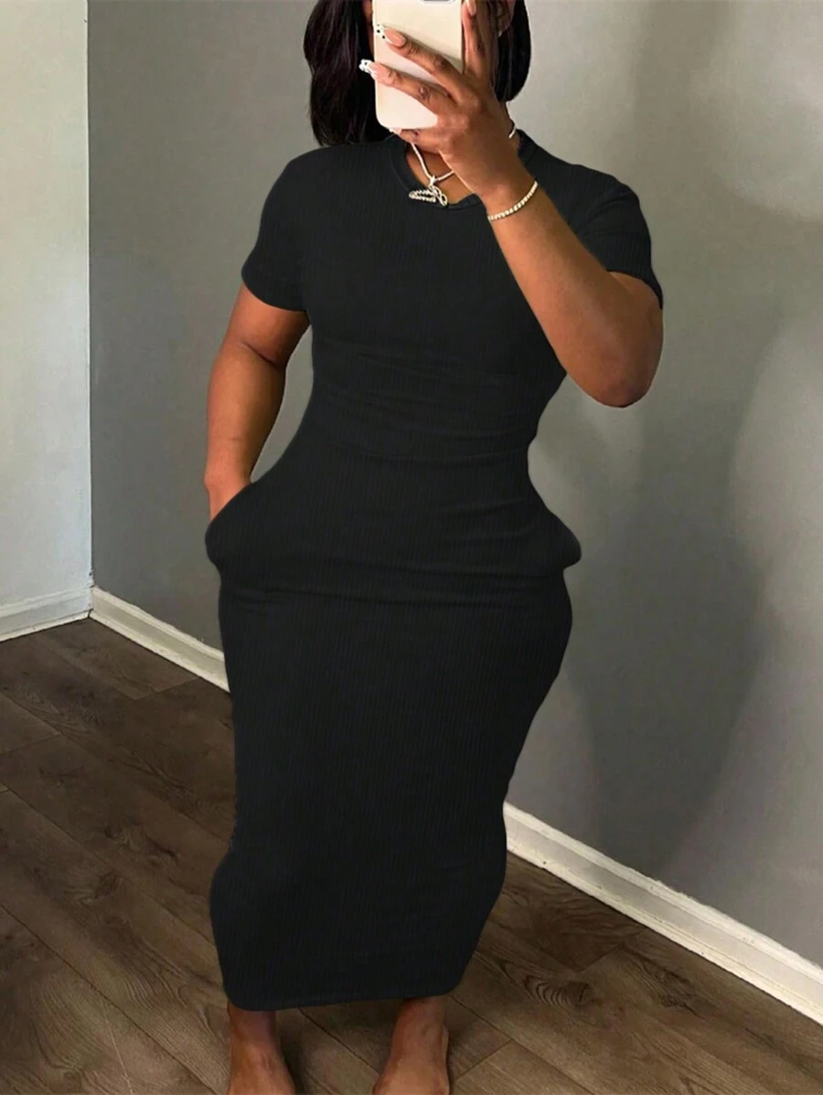 SHEIN Slayr Plus Size Women's Solid Color Simple Daily Short Sleeve ...