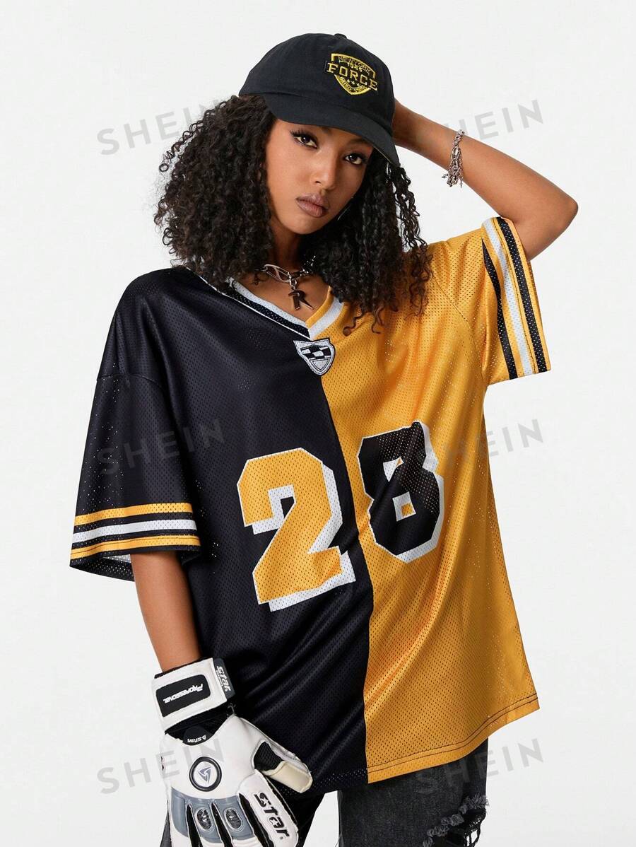 SHEIN Coolane Women's Oversized Street Style Cool And Versatile Vintage Baseball Jersey Number ...