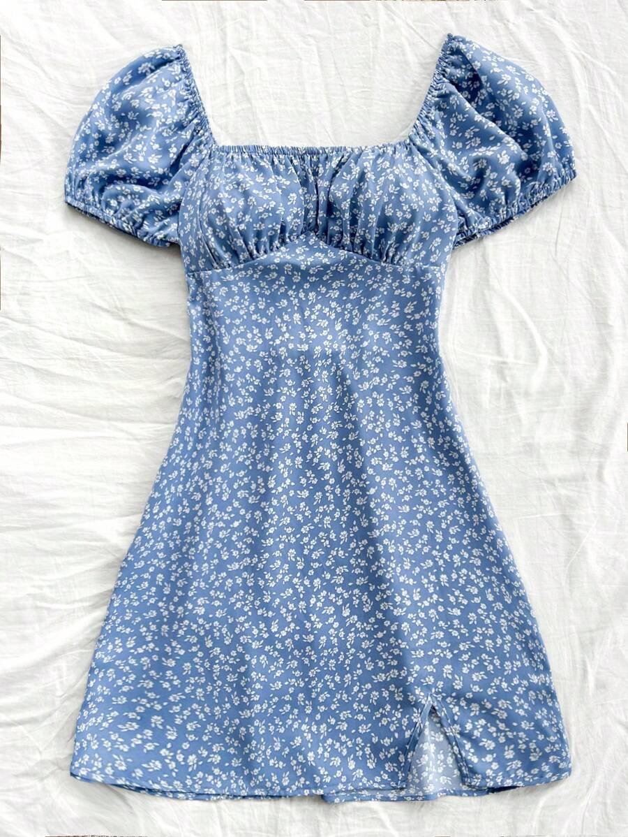 SHEIN WYWH Women's Blue Vacation Mini Dress With White Polka Dots And ...