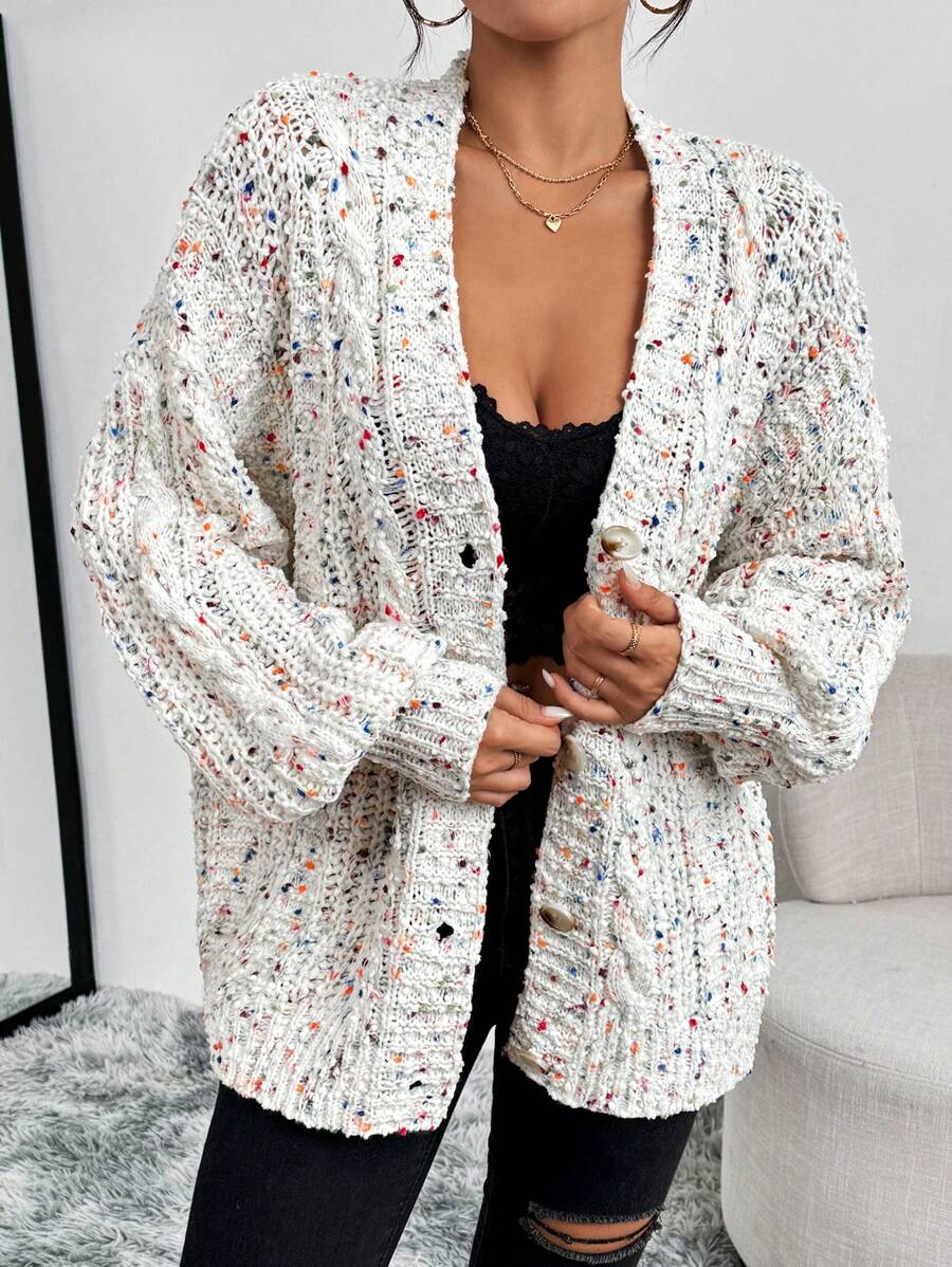 SHEIN Relaxiva Casual Everyday Mixed Blend Cardigan With Drop Shoulder ...