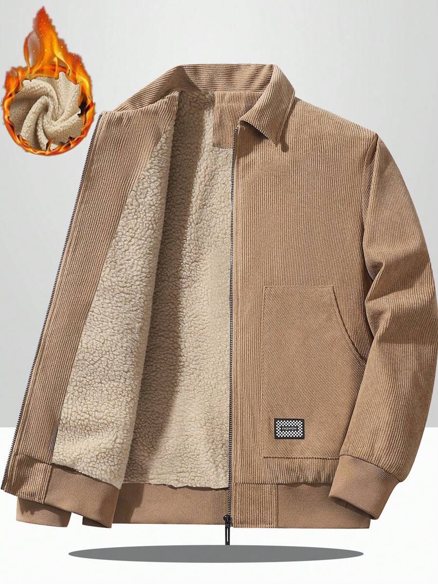 Manfinity Homme Men's Thickened Corduroy Fleece Jacket, Stand Collar ...