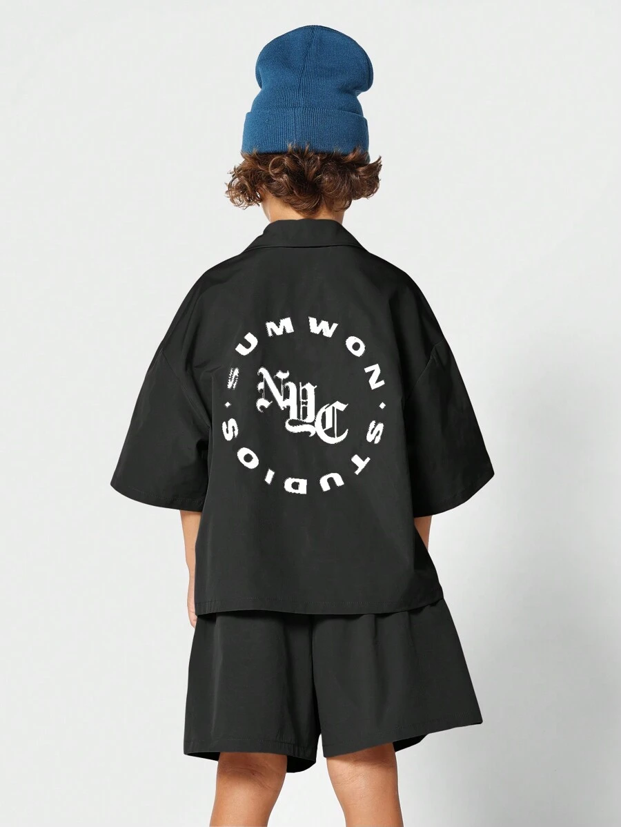 SUMWON Kids Unisex Boxy Fit Nylon Shirt With Short 2 Piece Set | SHEIN