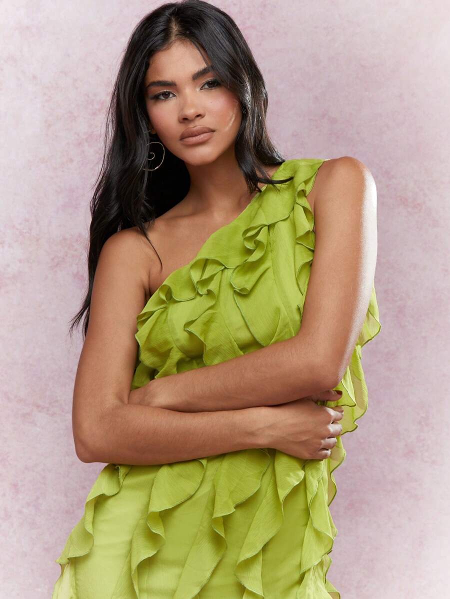 MISSGUIDED Elegant One Shoulder Cascading Ruffle Maxi Dress For St ...