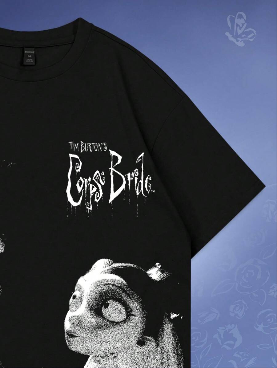 Corpse Bride | ROMWE Men's Cartoon Character And Letter Printed Loose ...