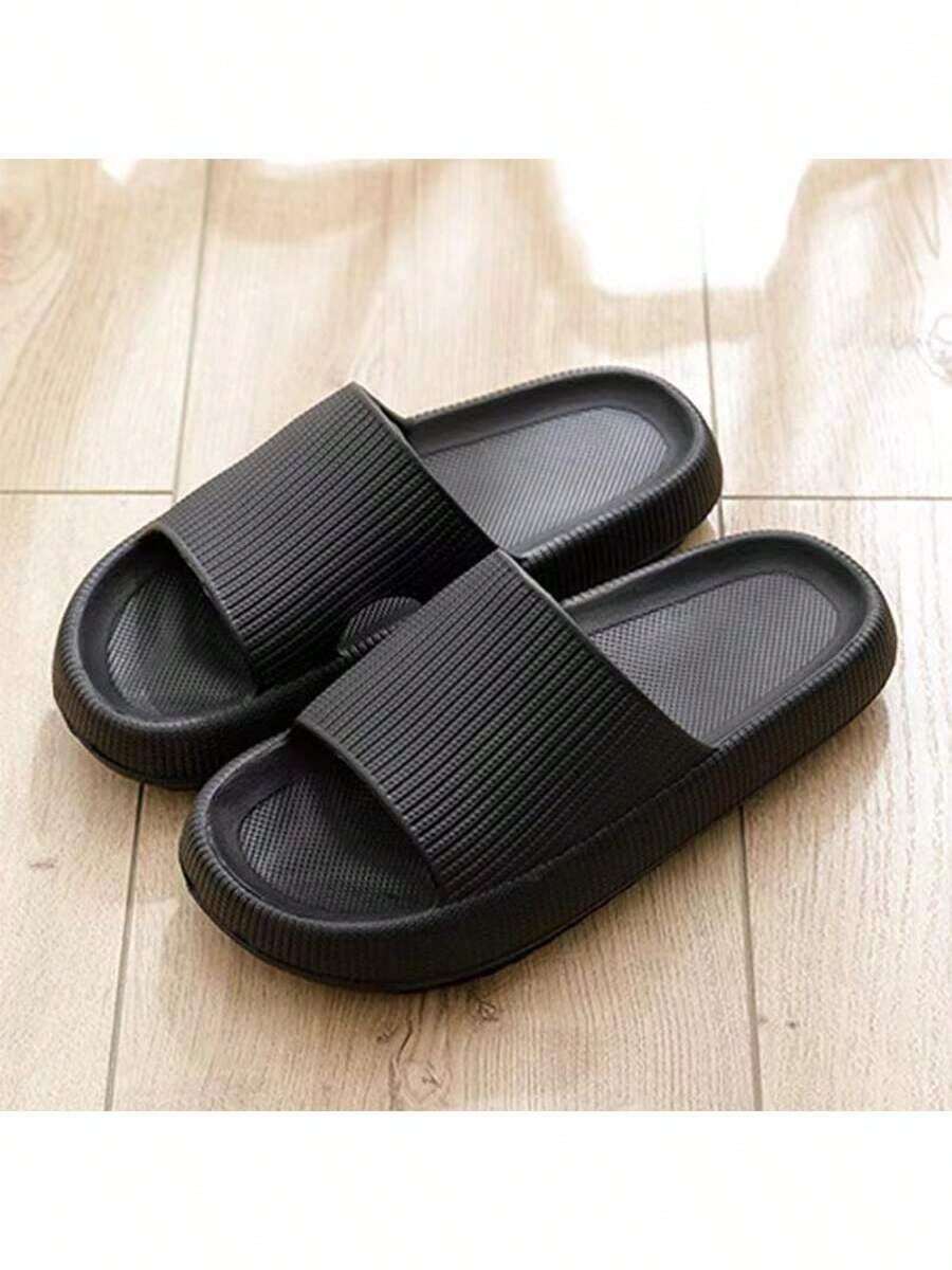 Men's Home Slippers, Lightweight & Thick-Soled Black Slippers, Non-Slip ...