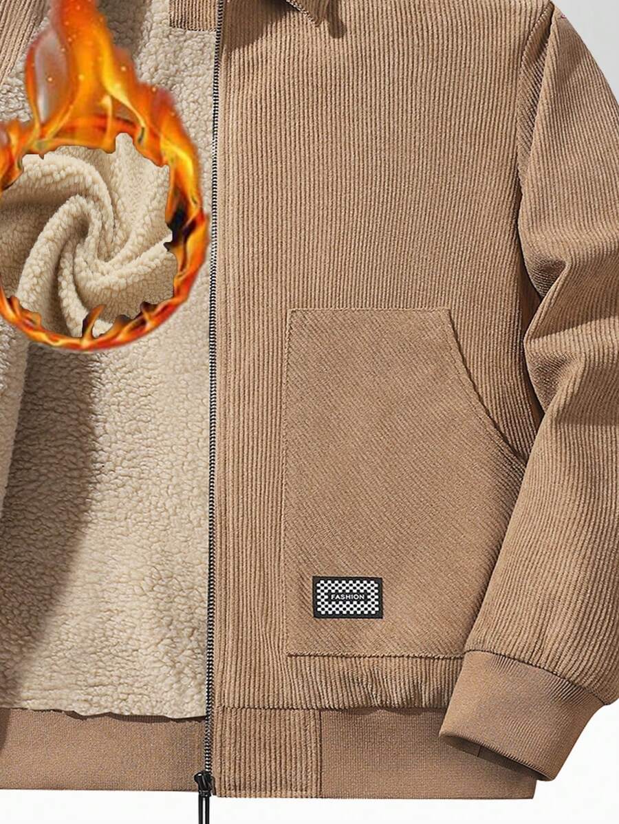 Manfinity Homme Men's Thickened Corduroy Fleece Jacket, Stand Collar ...