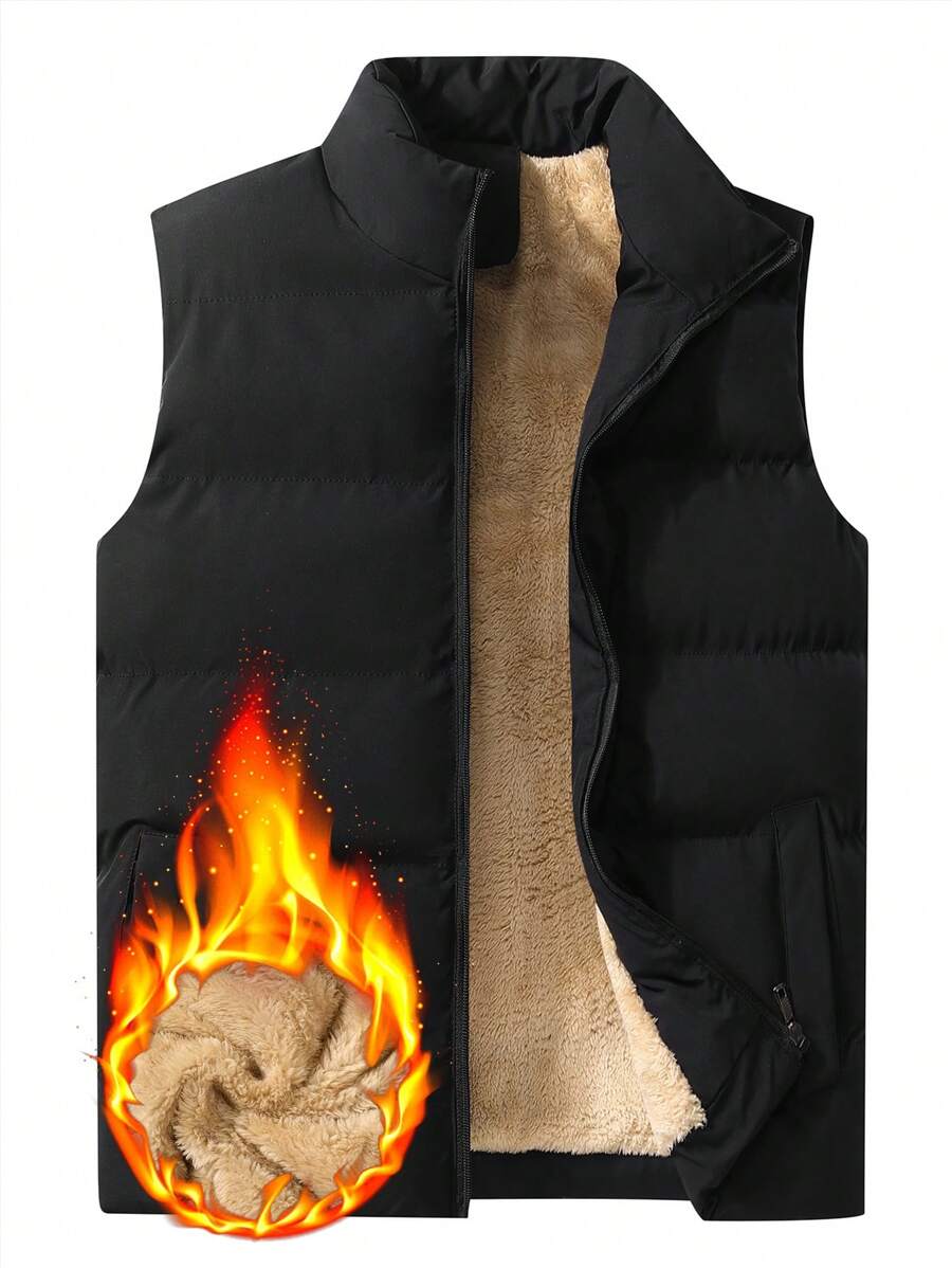 Manfinity Homme Men's Winter Casual Solid Color Stand Collar Fleece ...