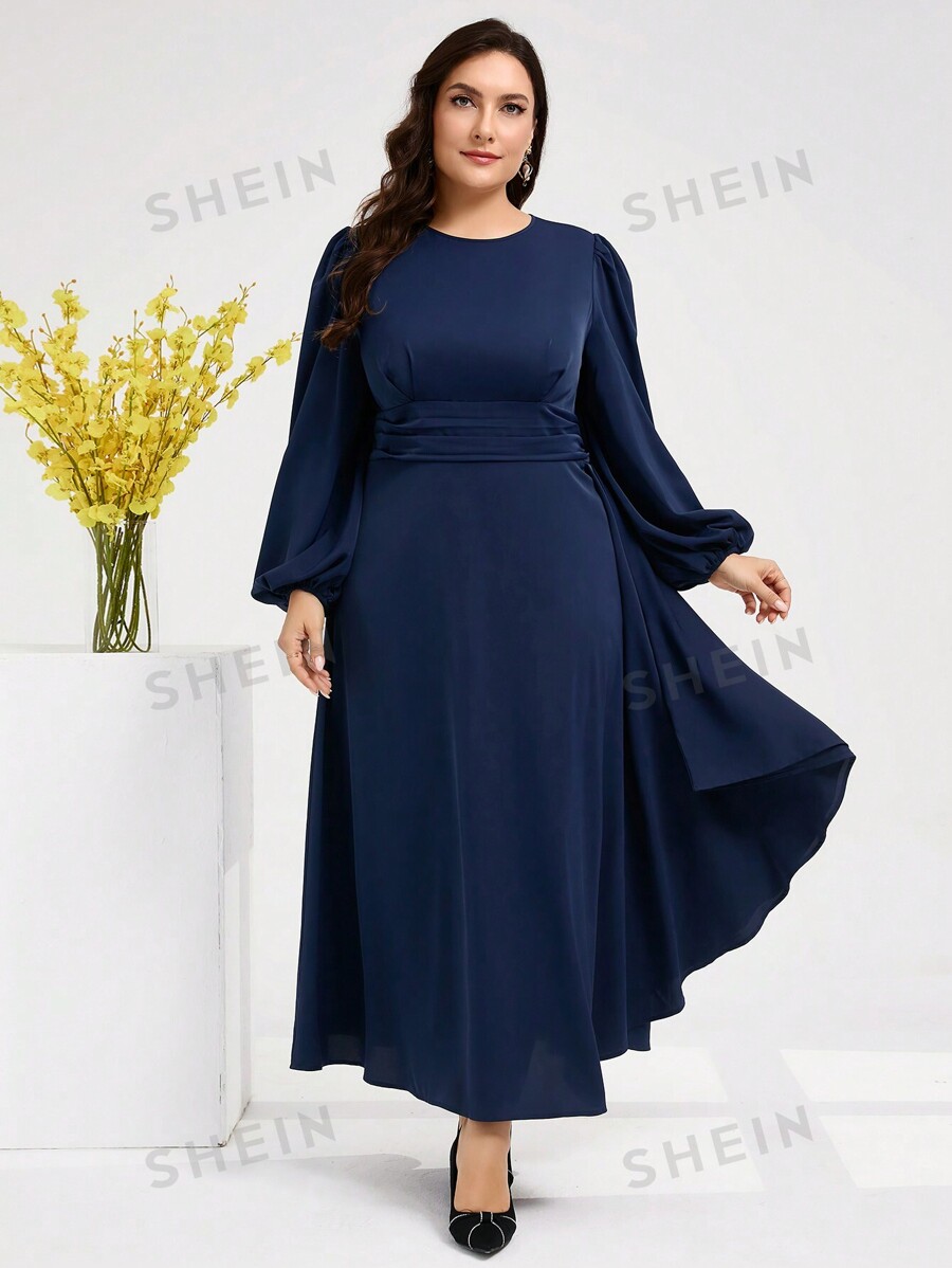 SHEIN Modely Vestido de manga larga diario simple y liso para mujeres ...