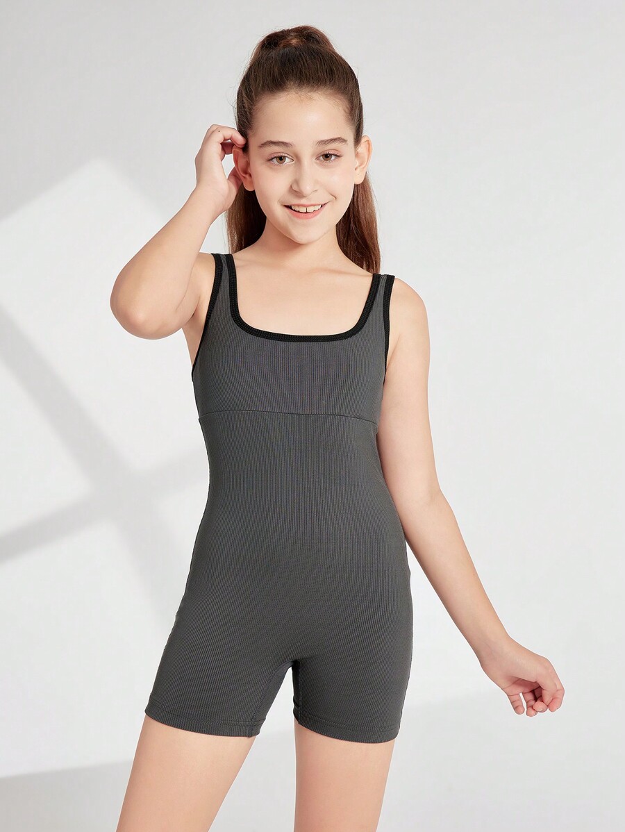 SHEIN Tween Girls' Dark Gray Colorblock Tank Romper, Yoga | SHEIN South ...