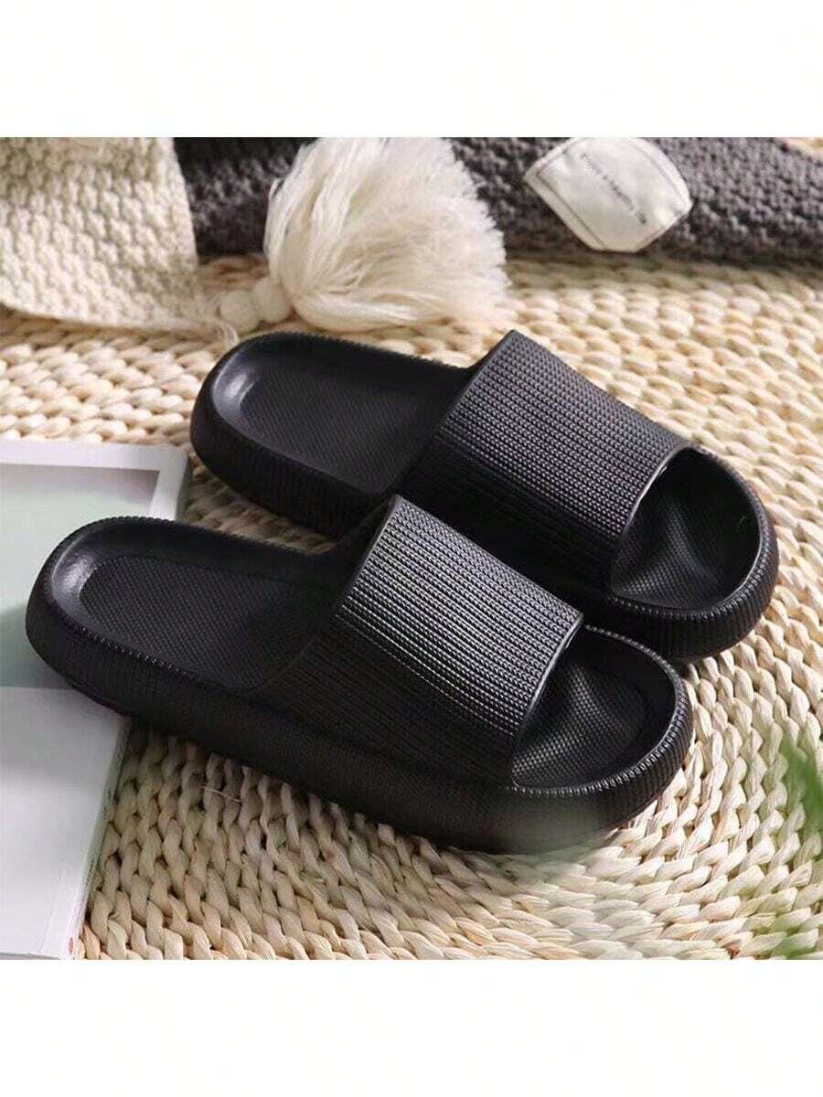 Men's Home Slippers, Lightweight & Thick-Soled Black Slippers, Non-Slip ...