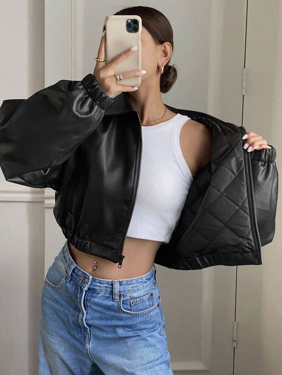 DAZY Dazy X KIMYOUJUNG Collection Drop Shoulder Zip Up Crop Jacket For Dailywear ,Winter Women ...