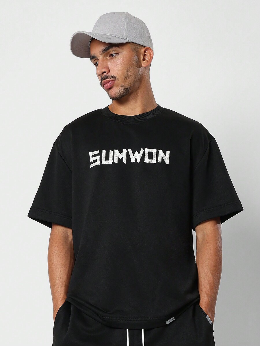 SUMWON Regular Loopback Tee And Short 2 Piece Set With Tape Print ...
