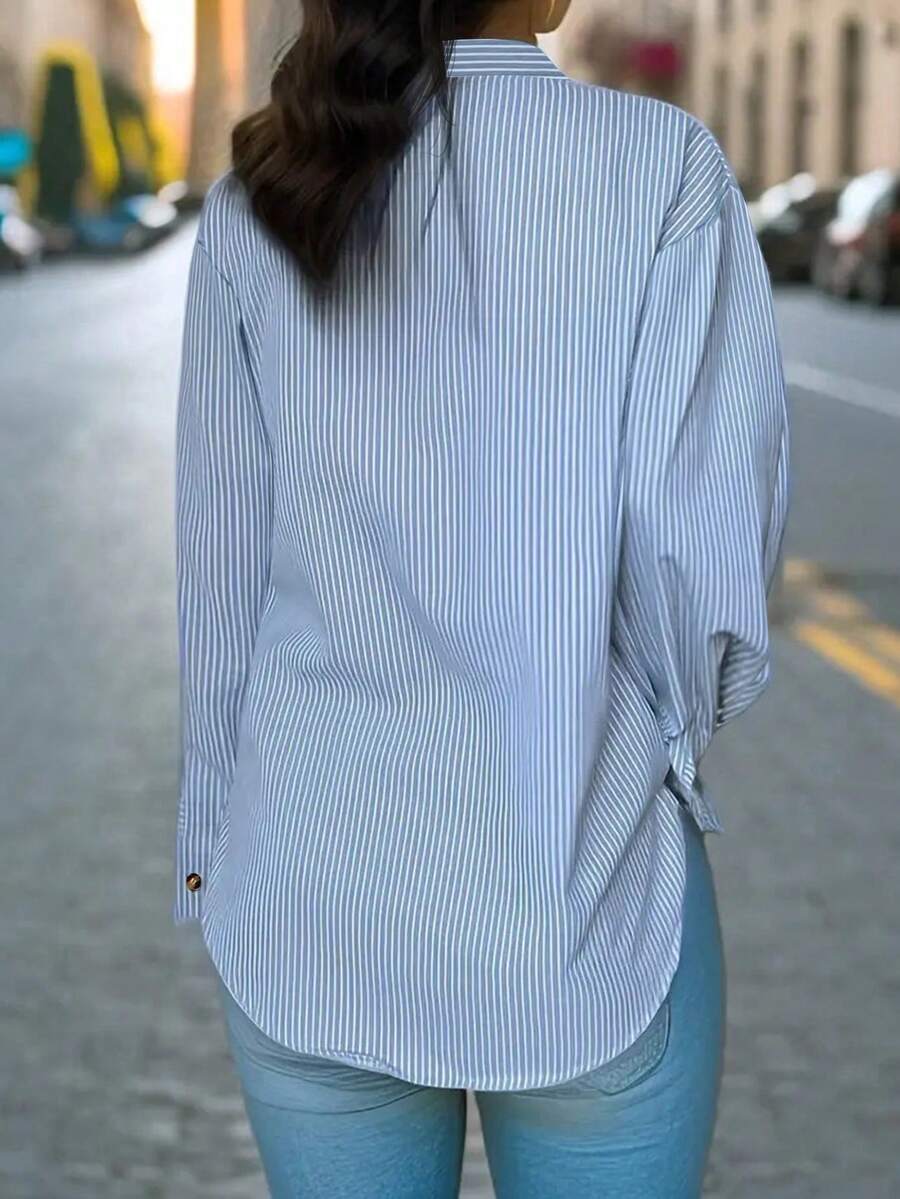 INAWLY Women's Vertical Striped Notched Collar Shirt,Long Sleeve Tops | SHEIN USA