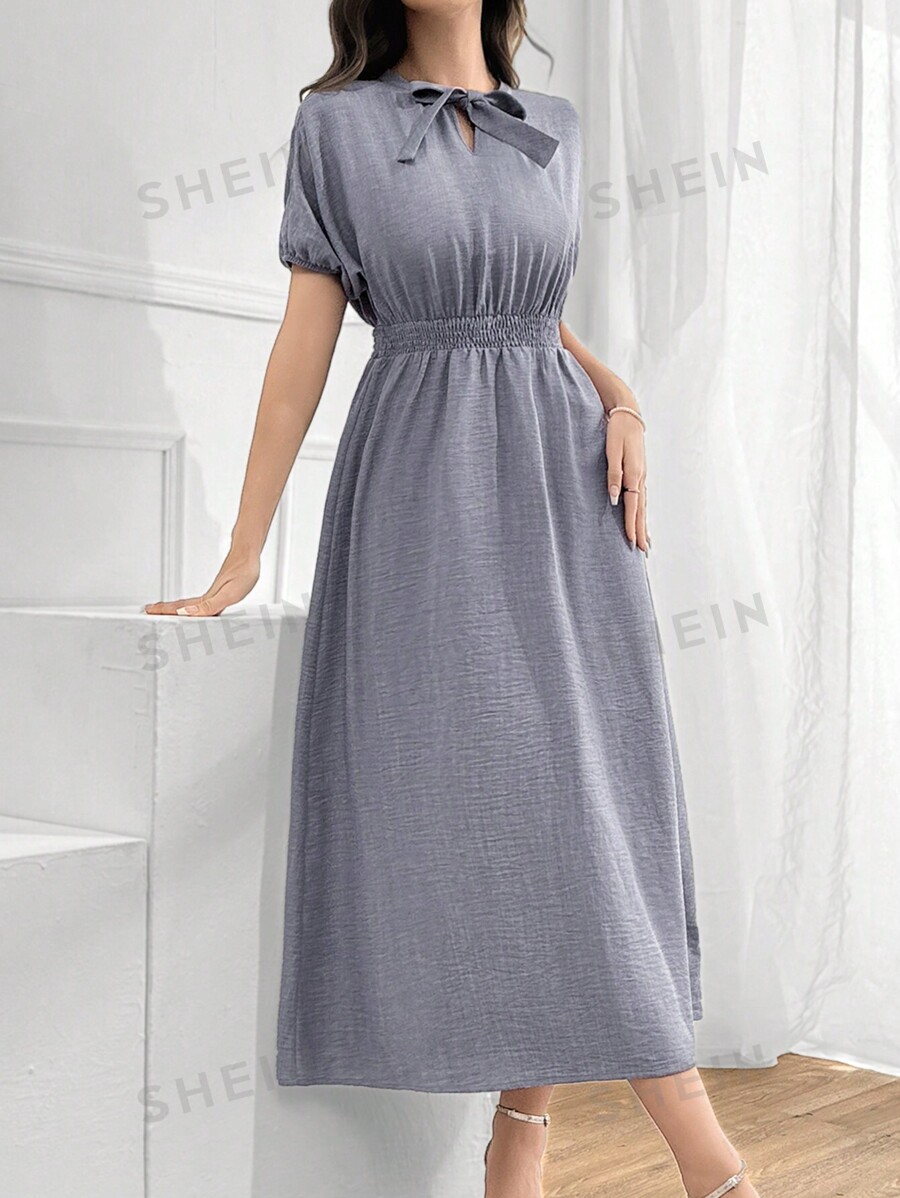 SHEIN Mulvari Ladies' Grey Short Sleeve Arabian Dress | SHEIN UK