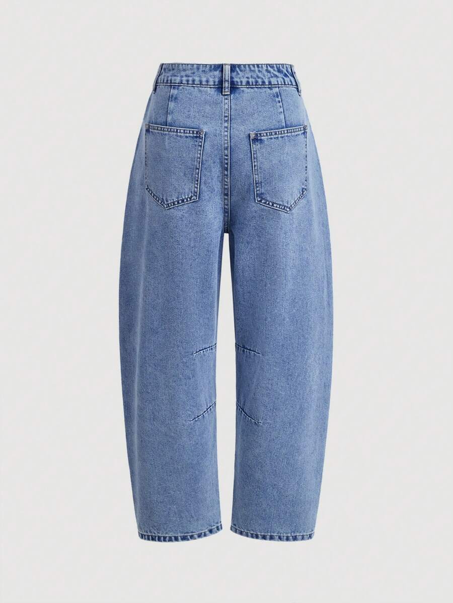 SHEIN MOD Women's Loose Fit O-Shape Nine-Tenth Length Denim Pants, Blue ...