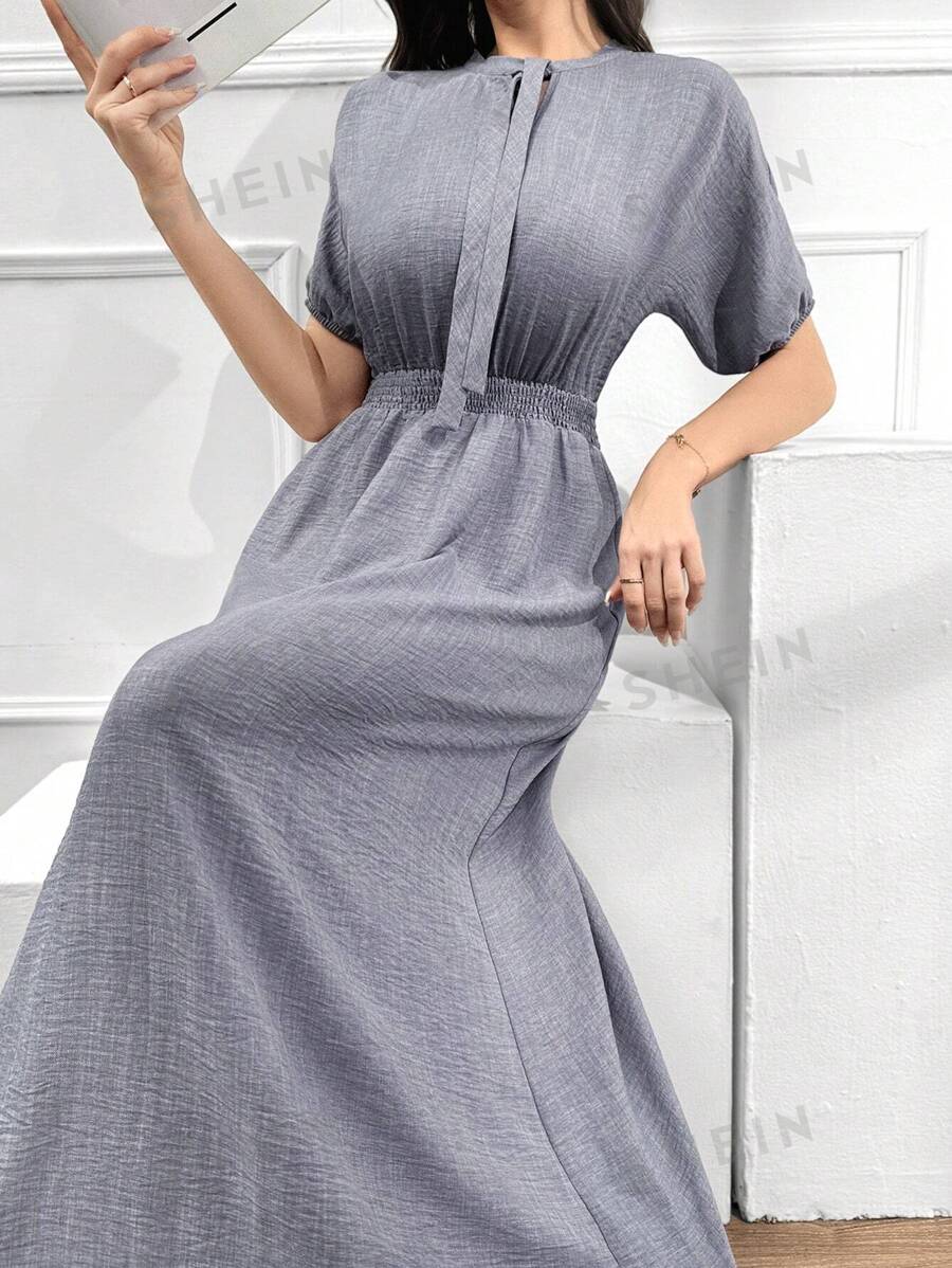 SHEIN Mulvari Ladies' Grey Short Sleeve Arabian Dress | SHEIN Singapore