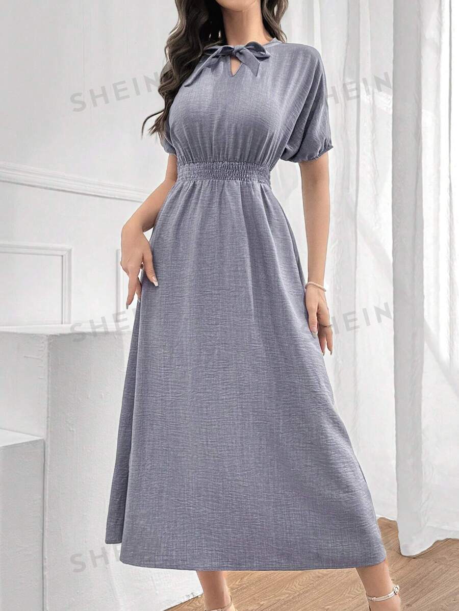 SHEIN Mulvari Ladies' Grey Short Sleeve Arabian Dress | SHEIN UK